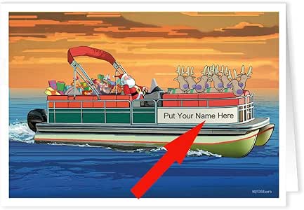 Amazon.com : Pontoon Boat Sunset Custom Boating Christmas Cards - 24 ...