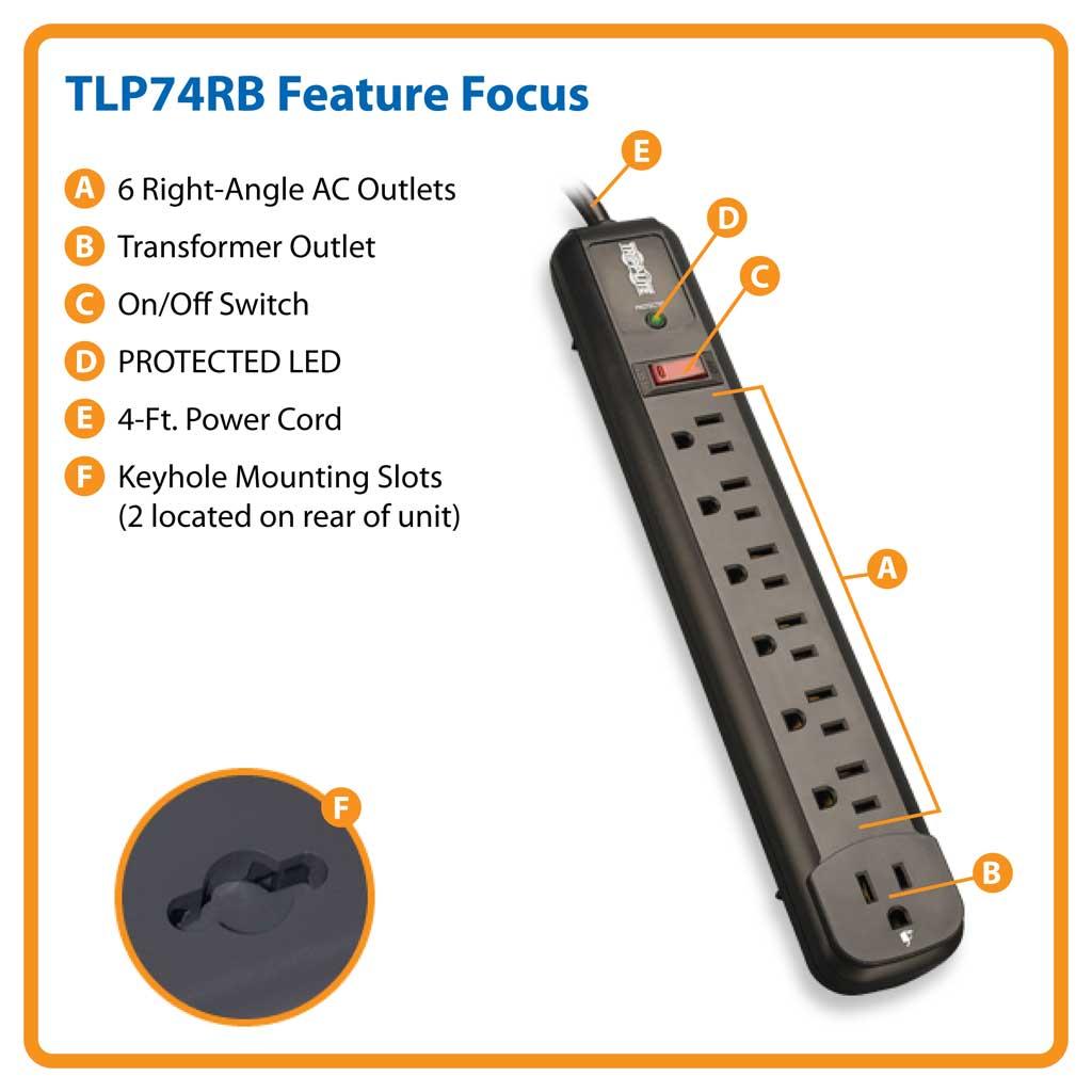 Amazon.com: Tripp Lite 7 Outlet (6 Right Angle + 1 Transformer Outlet ...