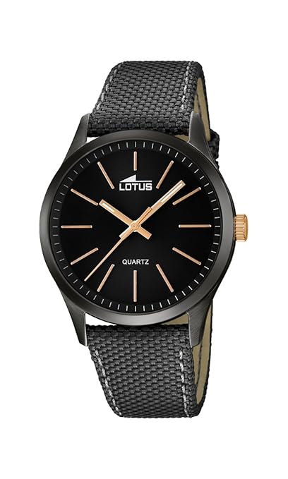 Lotus Men's Quartz Watch with Black Dial Analogue Display and Grey ...