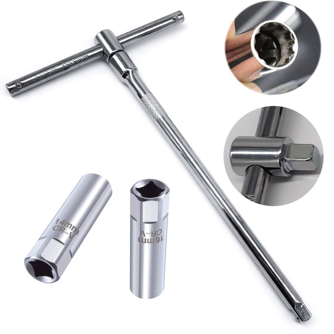 QISF 2 Pcs 3/8" Thin Wall Spark Plug Socket 12-Point Removal Tool 14 mm ...