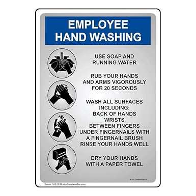 Employee Hand Washing Label Decal, 7x5 in. Vinyl for Handwashing by ...