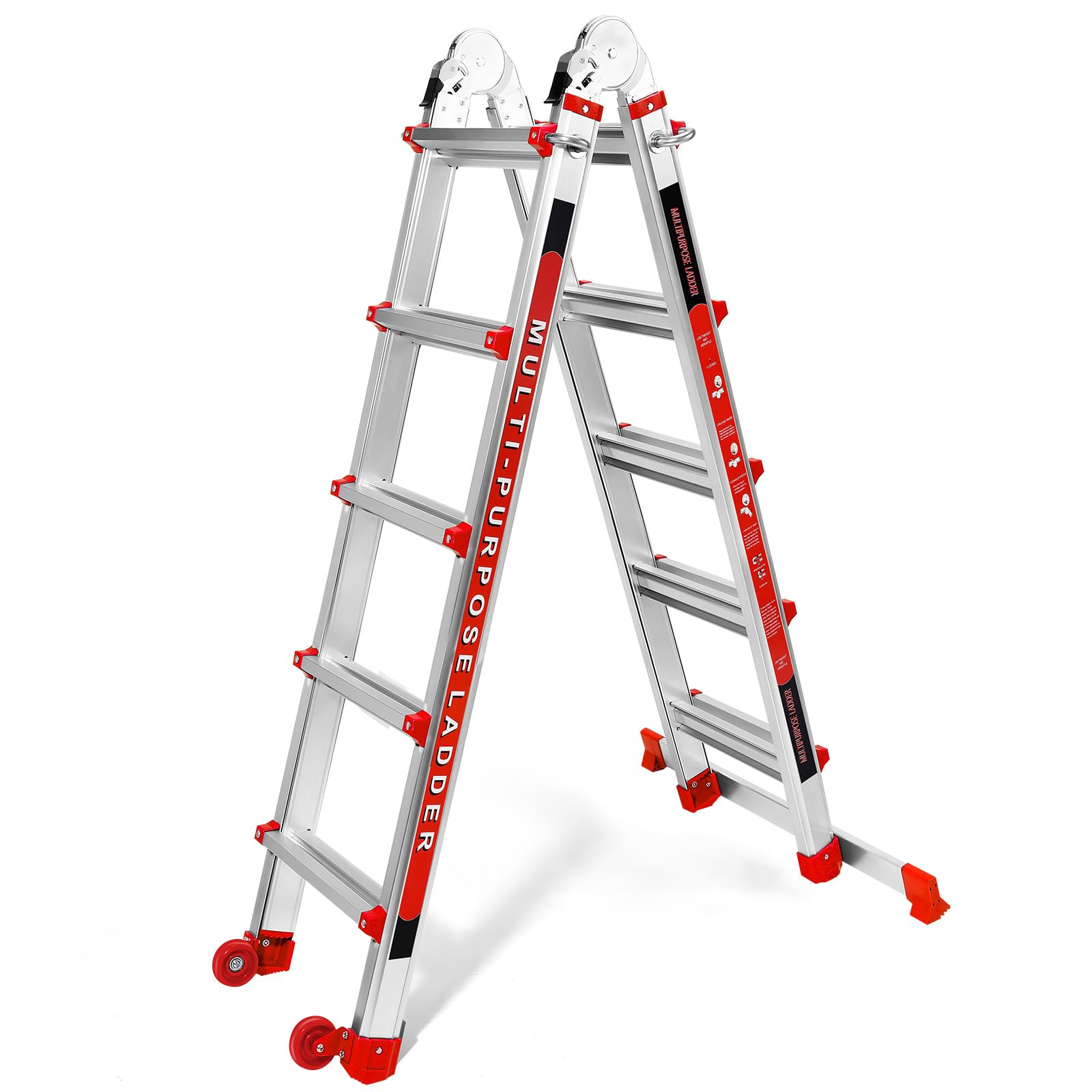 Wolec Ladder 17FT, A Frame 5 Step Telescoping Ladder with Stabilizer ...