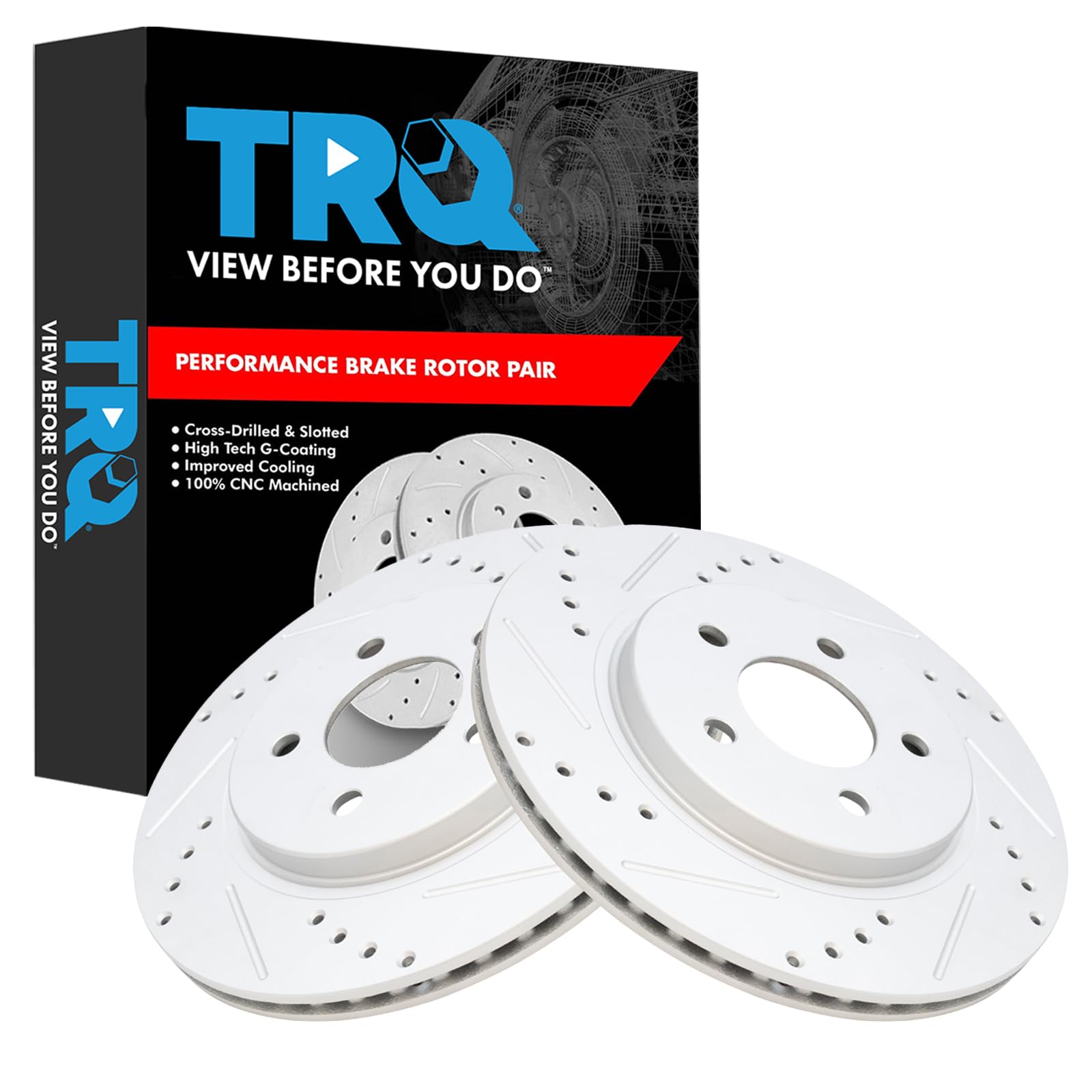 TRQ Rear Performance Brake Rotors Set Premium G-Coated Compatible with ...