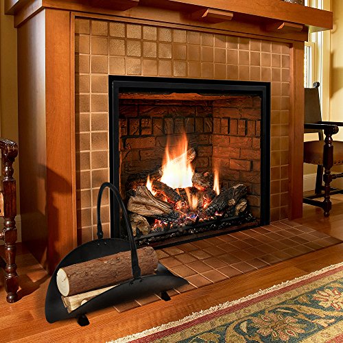 מוצר - Fireplace Log Holder Indoor Black Hearth Fireset Birch Wood ...