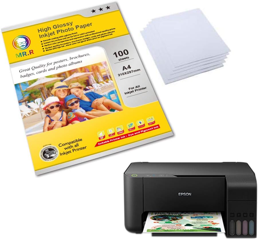 MR.R Double Side Glossy Inkjet Photo Paper 160gsm,A4X100Sheets per Pack ...