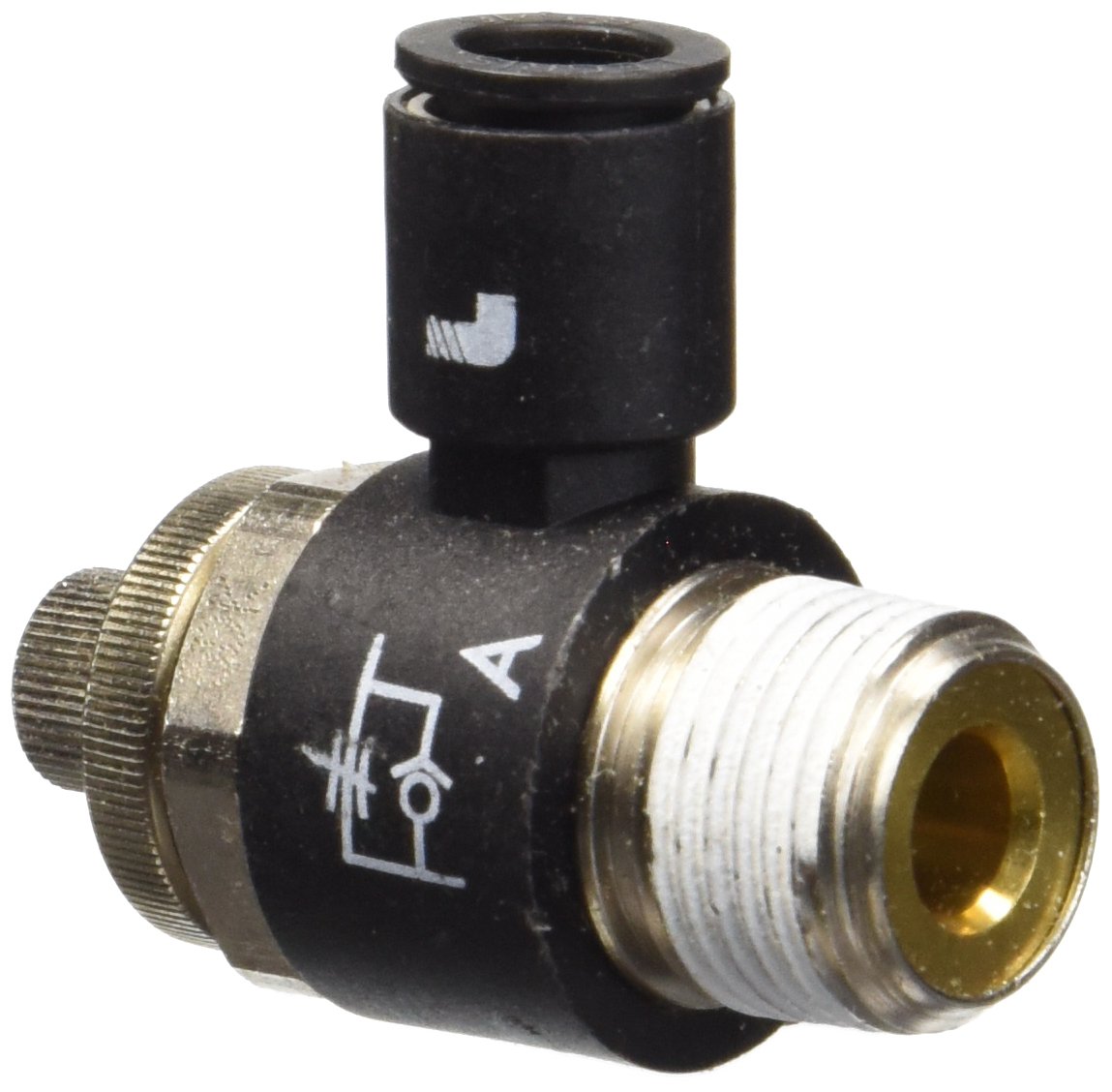 External Screw/Knob 1/4 Tube OD x 1/8 NPT Male Meter-Out 90 Degree Elbow Legris 7665 56 11 Nylon ...