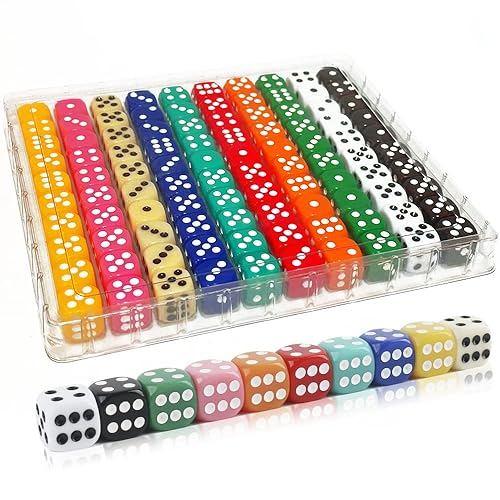SLSESIN 100 Pieces 16MM Dice Set, 6 Sided Standard Colored Dices with ...