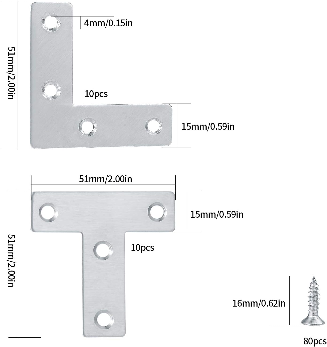 10 Pcs L-Shaped Brackets, 10 Pcs T-Shaped Brackets, Stainless Steel ...