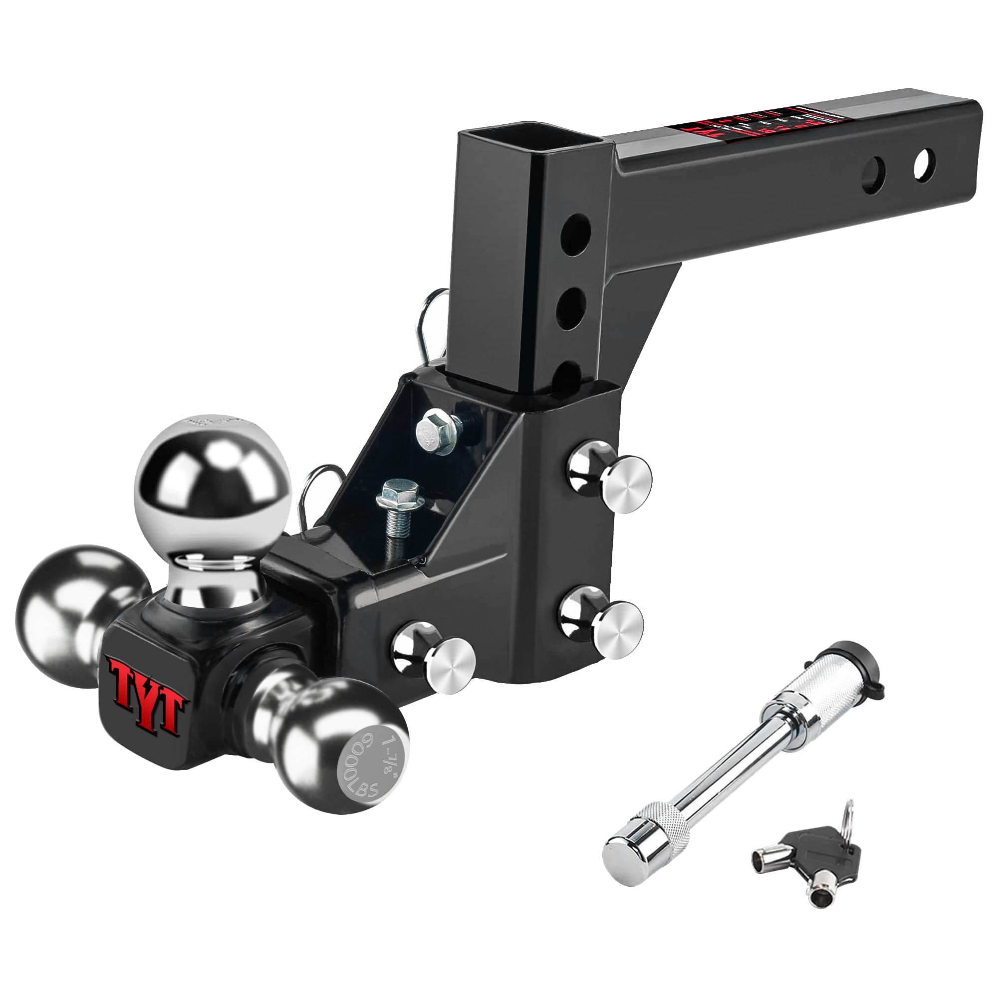 TYT Adjustable Trailer Hitch Ball Mount, Tri-Ball (1-7/8'' X 2'' X 2-5/ ...