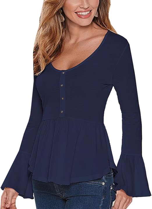 Bestfort Bluse Damen T-Shirt Elegante Blusen Rundhals Lange Ärmel ...