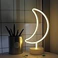 ENUOLI Warm White Moon Shape Led Neon Night Light with Holder Base Moon ...