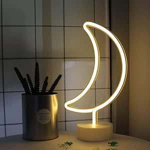 ENUOLI Warm White Moon Shape Led Neon Night Light with Holder Base ...