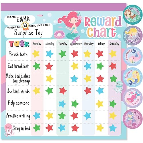 Reward Chart for Kids – Mermaid Magnetic Kids Behavior Chart, Pad with ...