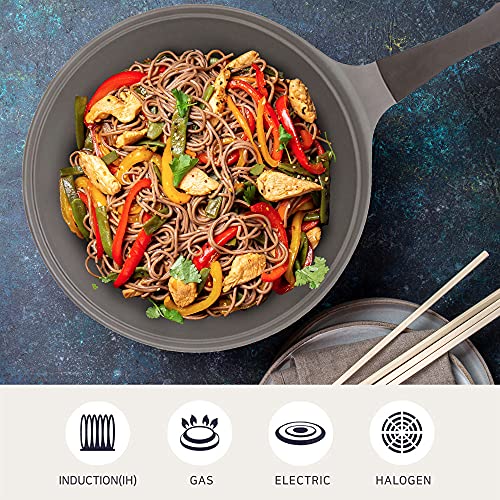 Neoflam Eela 12'' Non Stick Chef's Wok With Glass Lid, Stir Fry Pan And ...
