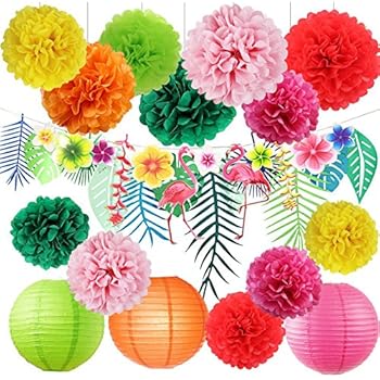 Amazon.com: Hawaiian Luau Party Decorations Tropical Tiki Hibiscus ...