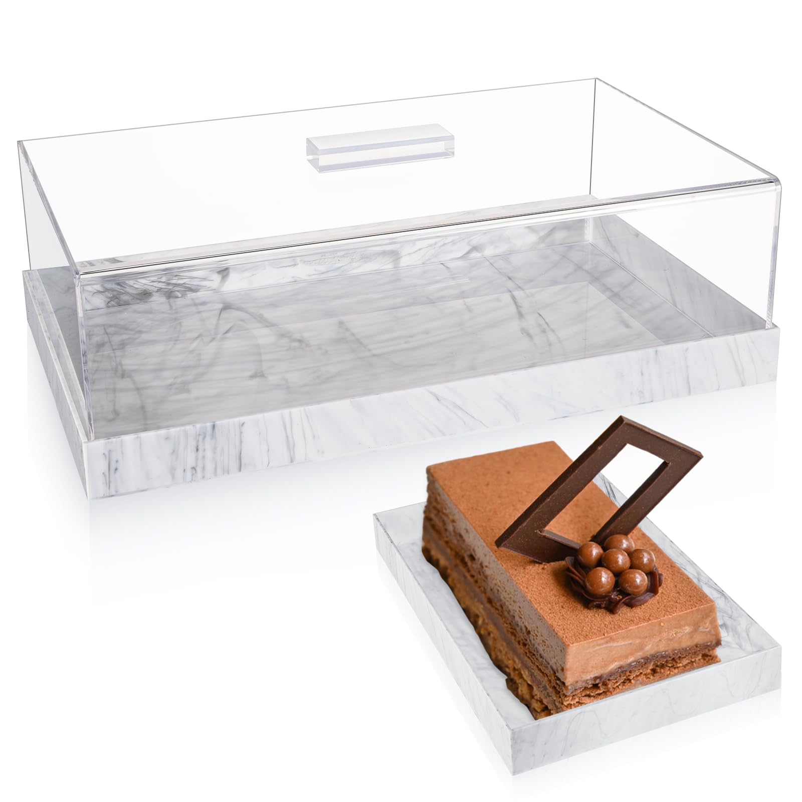 Dandat Rectangular Cake Stand with Lid Acrylic Cake Tray with Cover ...