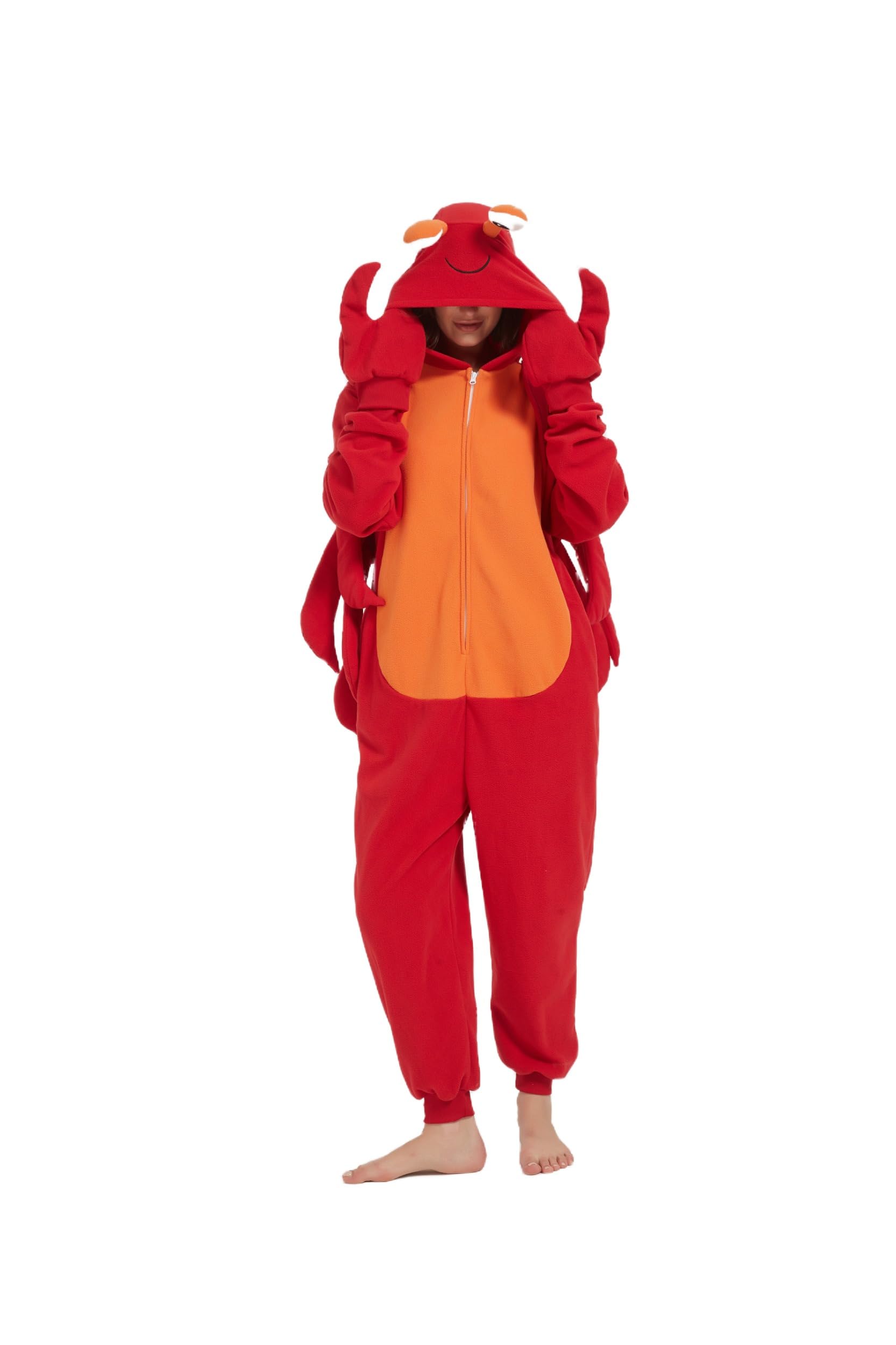 HvnTjvn Crab Costume Adult Sea Creature Animal Onesie Red Funny One ...