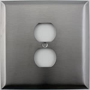 Oversized Jumbo Satin Stainless Steel 2 Gang Wall Plate 1 Duplex Outlet ...