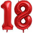 Amazon.com: 40 Inch Red 18 Number Balloons Giant 18 Balloons Red ...