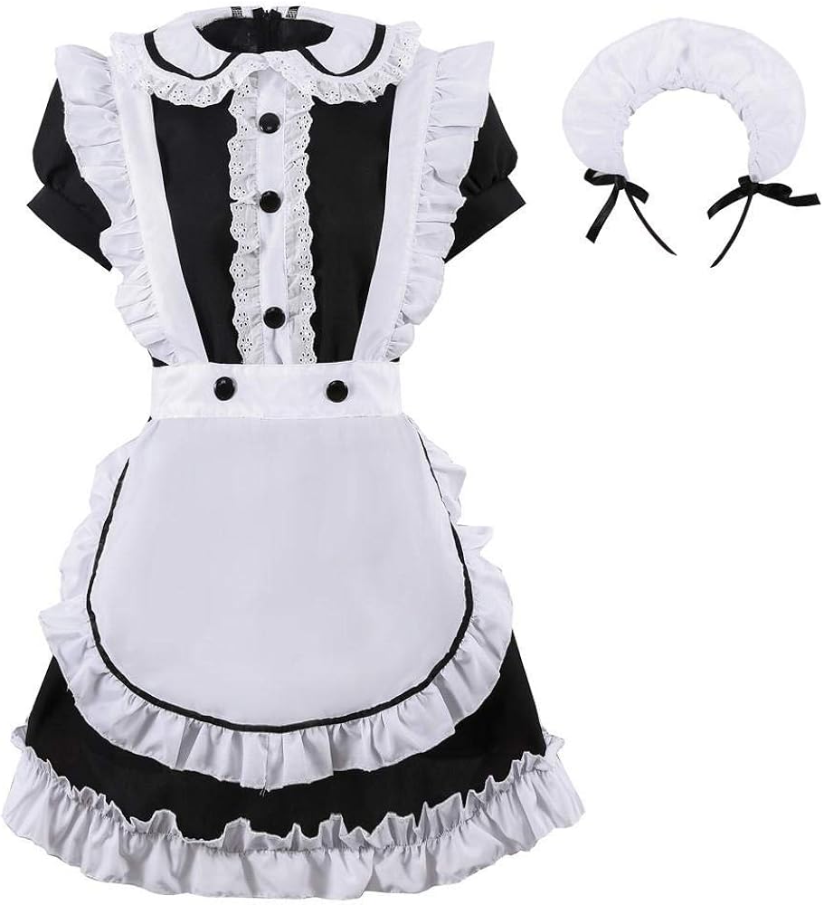 Black and White Maid Clothing Wind Pearl line Long Coffee Shop Pseudo ...