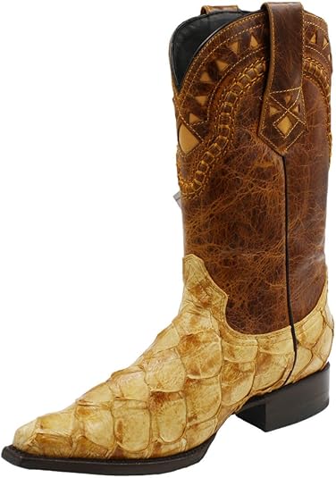 Amazon.com | Men's Snip Toe Genuine Fish Skin Leather Cowboy Western ...
