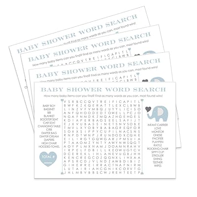 Elephant Baby Shower Word Search Fun Baby Shower Party Supplies: Word
