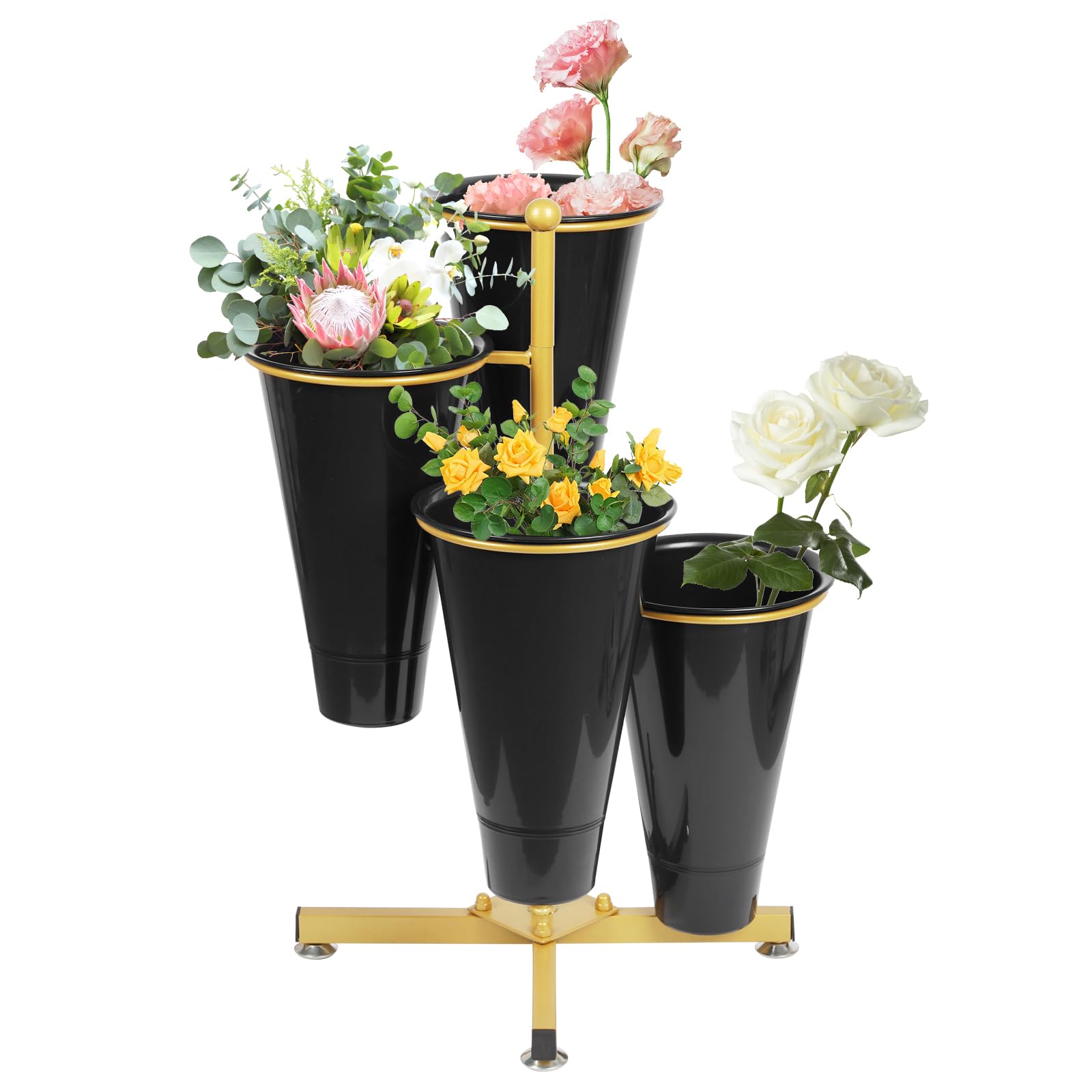 Flower Display Stand with 4 Bucket,Floral Stand with Foldable Frame for ...