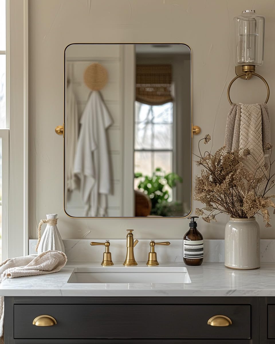 MOON MIRROR Brushed Gold Pivot Mirror,Brass Tilt Vanity Mirror ...