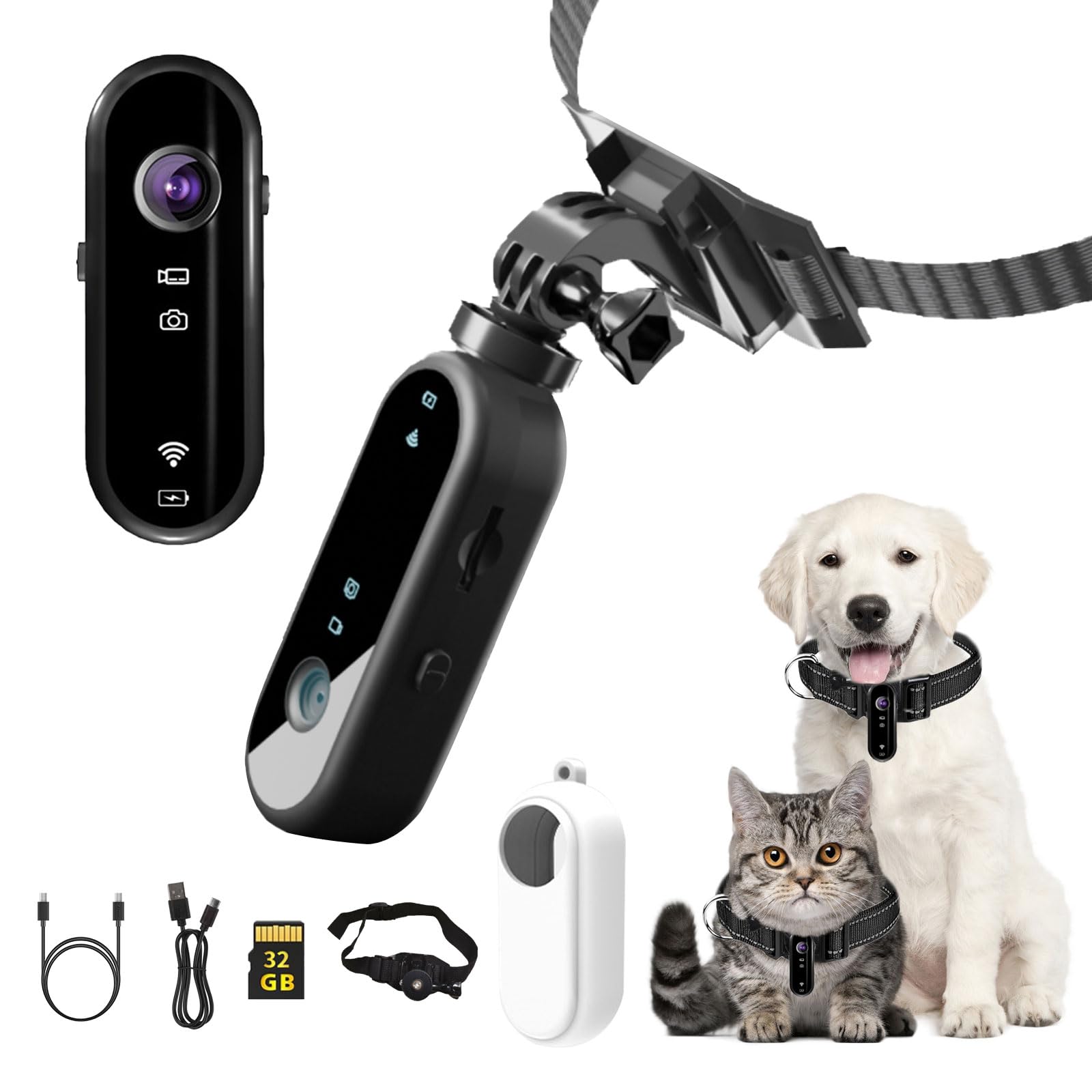 Benustra Dog Collar Camera, HD 1080P Pet Collar Camera with Phone App ...