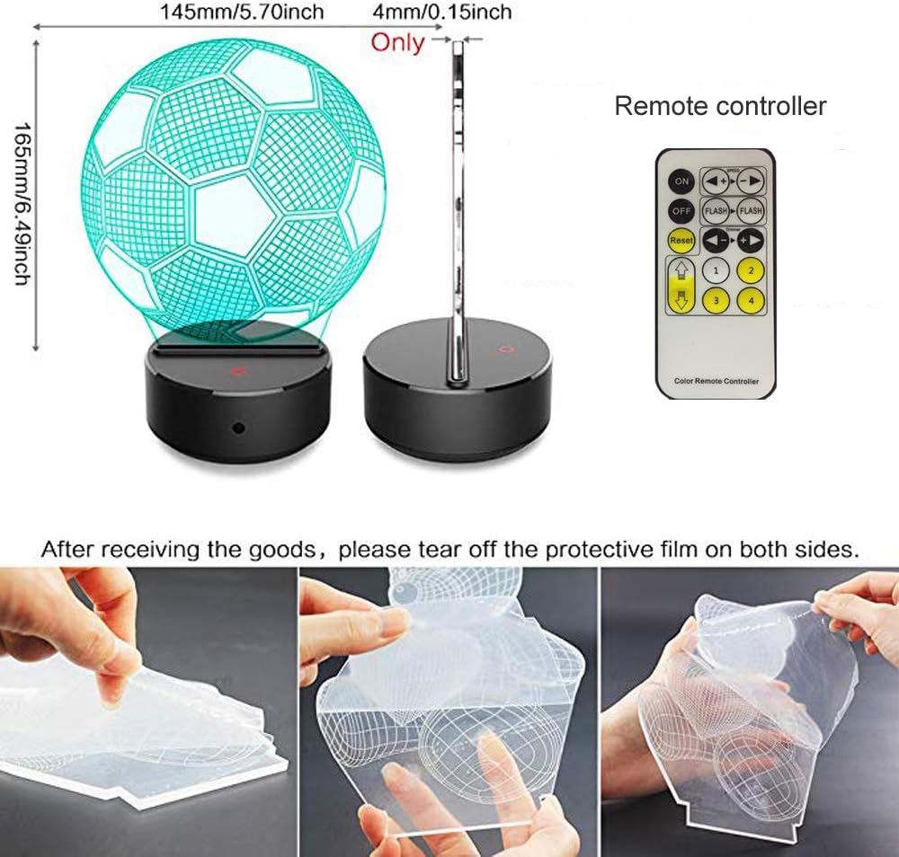 3D Football Night Light Visual Lamp Optical Illusion LED Night Lights ...