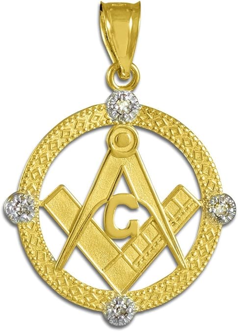 Amazon.com: 14k Yellow Gold Round Freemason Diamond Masonic Pendant ...