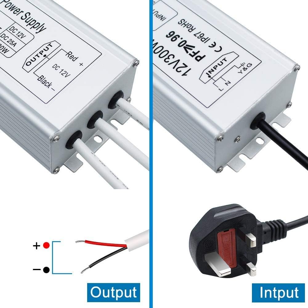 inShareplus LED Driver, 300W IP67 Waterproof Outdoor Power Supply,AC 110-260V to DC 12V 25A Low ...
