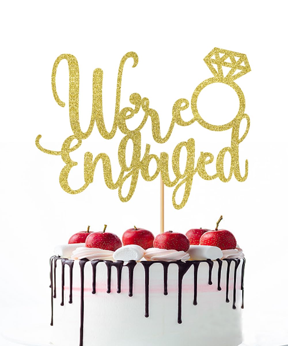 Naicaek Gold Glitter We're Engaged Cake Topper?with Ring Bridal Shower ...