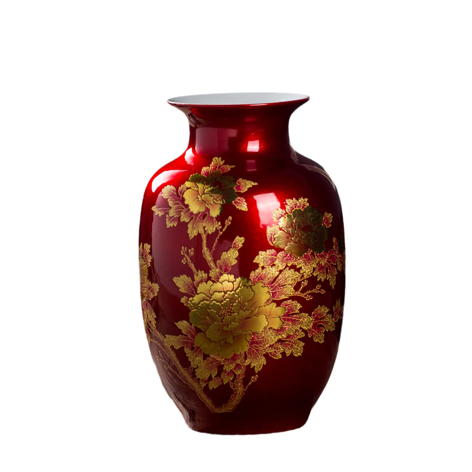 Red Vase Oriental Ceramic Flower Vases Decorated with Peony Design for ...