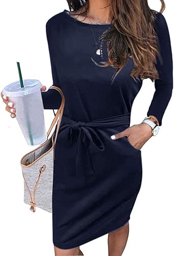 MEROKEETY Women's Summer Striped Short Sleeve T Shirt Dress Casual Tie ...