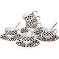 Amazon.com | Porlien Black and White 6-ounce Porcelain Checker Van Gogh ...