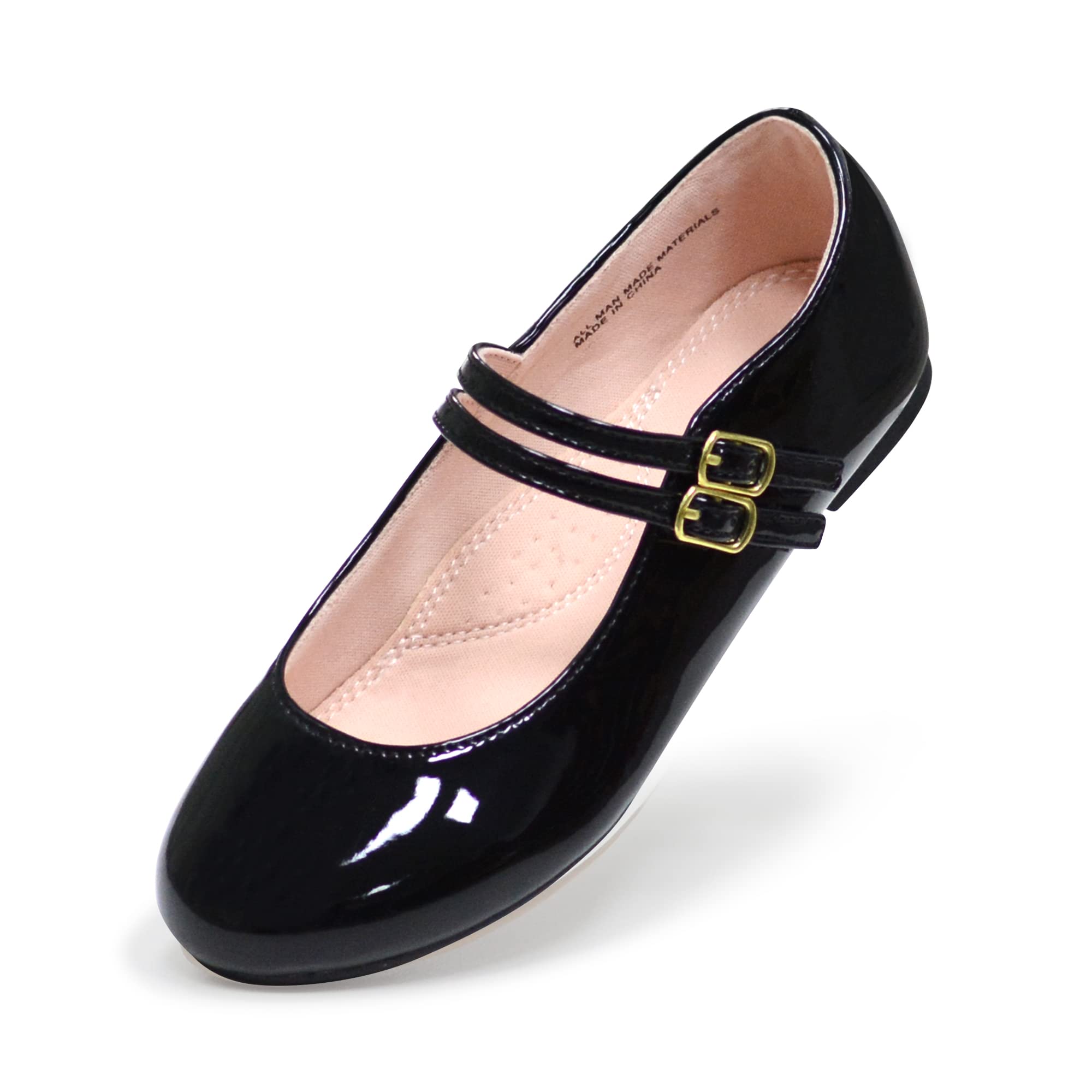 LseLom Girls Black Dress Shoes Flats Mary Jane Princess Double Strap ...