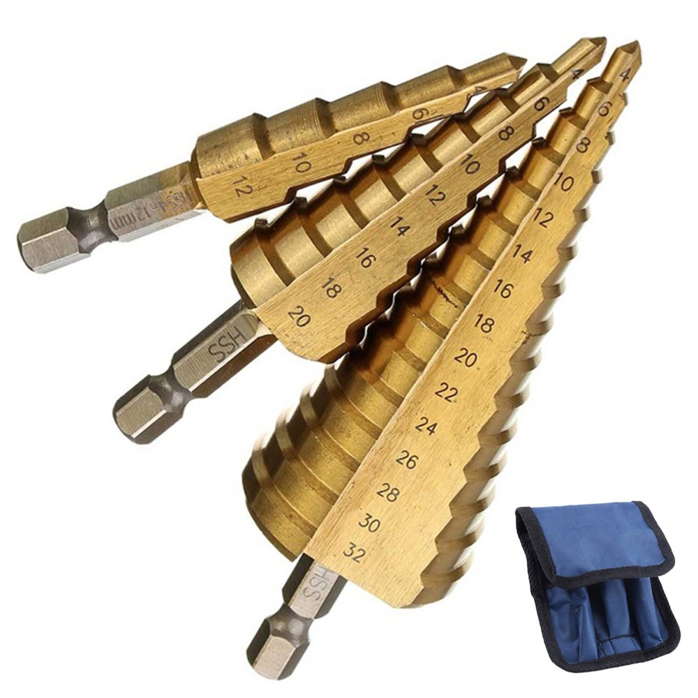 Hotbestus 3PCS HSS Step Drill Bit Set, Multiple Hole 29 Sizes Cone ...
