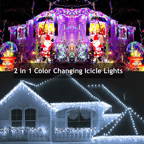 Icicle Christmas Lights, 2 in 1 Multicolor & White Color Changing ...