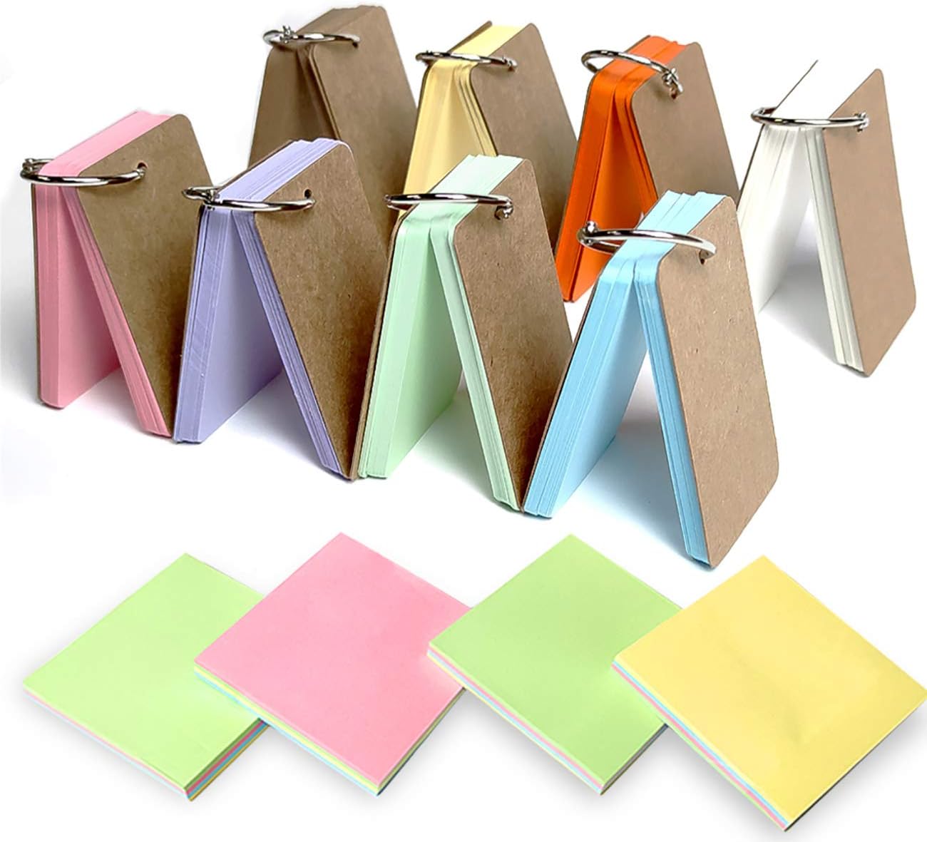 400 Pcs Paper Study Cards, Multicolor Kraft Paper Binder Ring Easy Flip ...