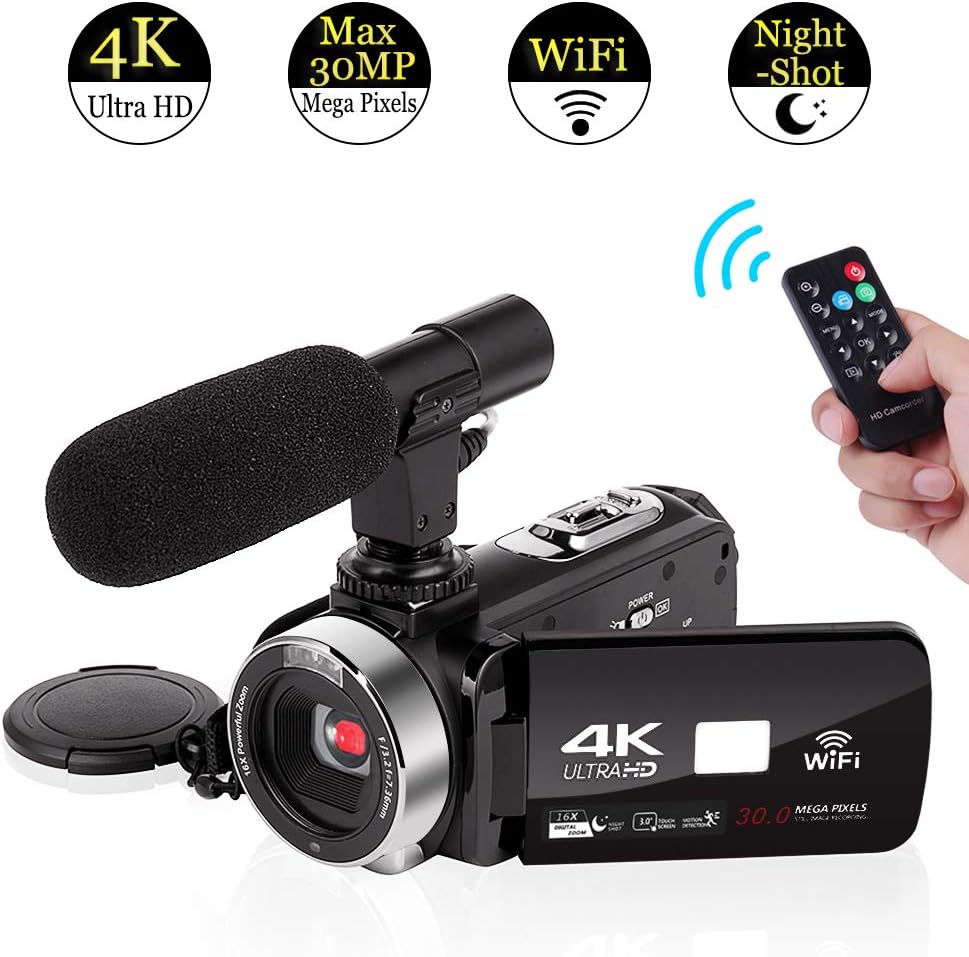 Caméscope 4K Caméra Vidéo Ultra HD Wi-FI Vlogging 30.0MP Caméscopes 16X ...
