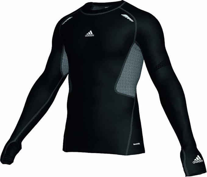 adidas Techfit Preparation Men's Long Sleeve Shirt - S, Black: Amazon ...