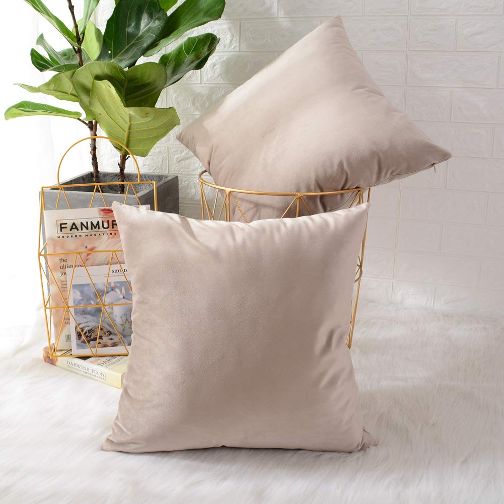 MERNETTE Pack of 2, Velvet Soft Decorative Square Throw Pillow Cover ...