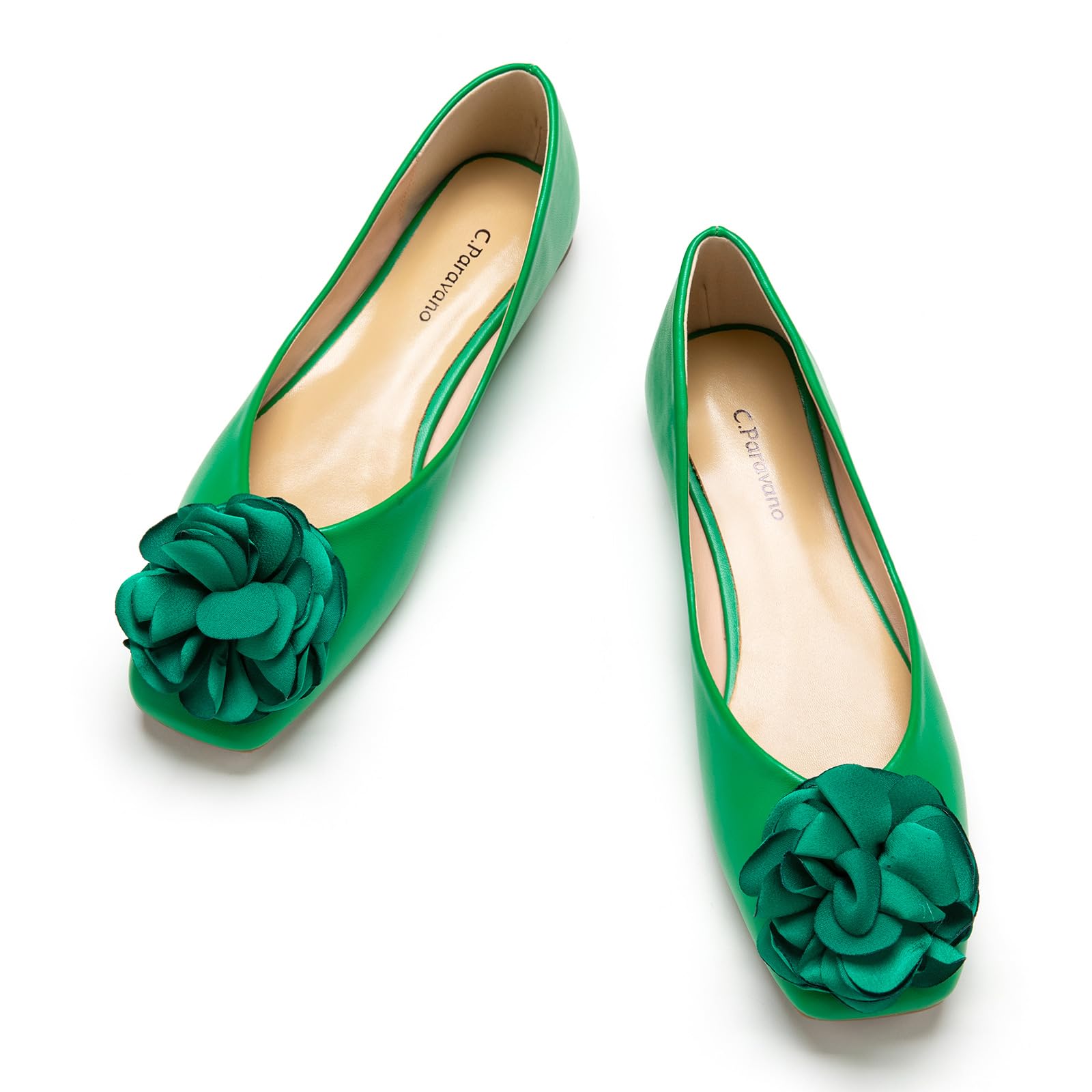 C Paravano Ballet Flats For Women Womens Square Toe Flats Green