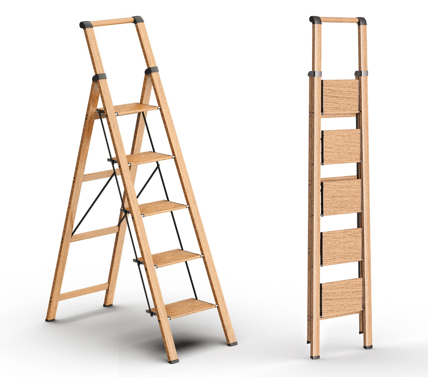 GameGem 5 Step Ladder for 10 Feet High Ceiling, Lightweight Aluminum ...