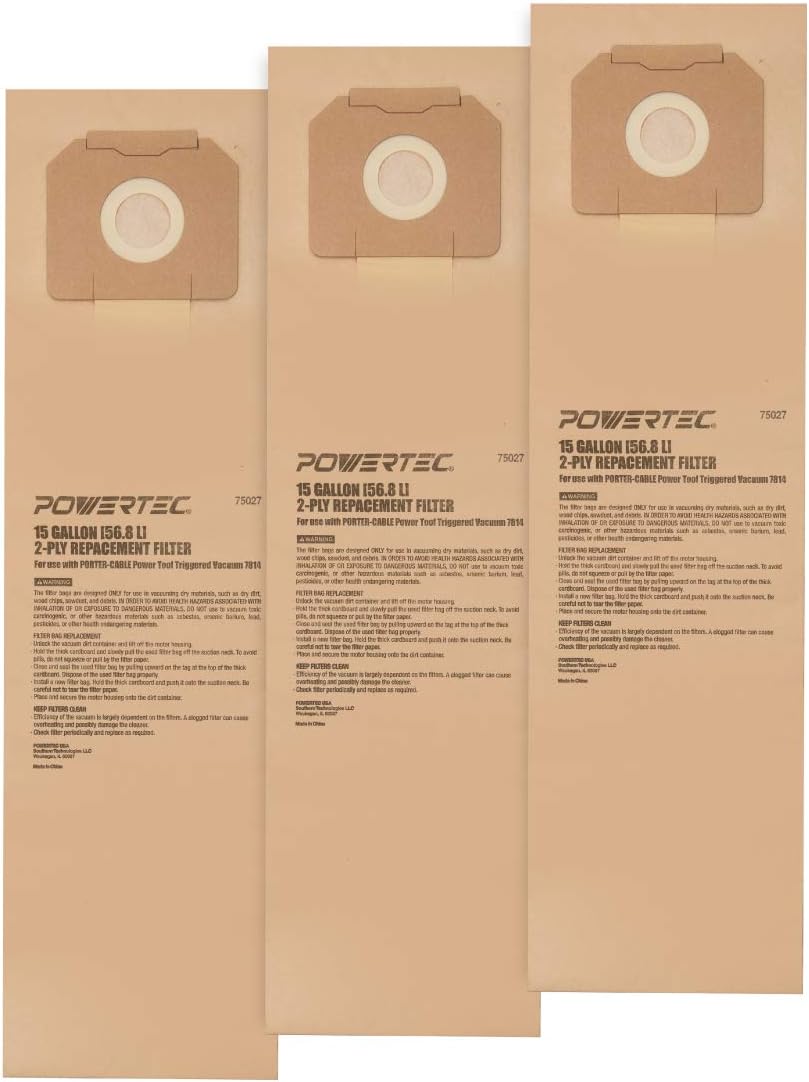 POWERTEC 75027 15 Gal Vac Filters | High Efficiency PORTER-CABLE 7814 ...