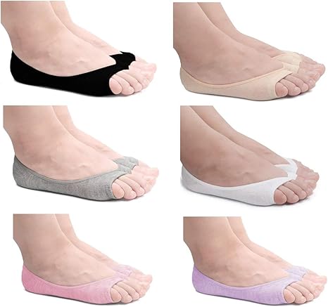 Womens Peep Toe Socks Toeless No Show Low Cut Open Toe Liners 6 Pack ...