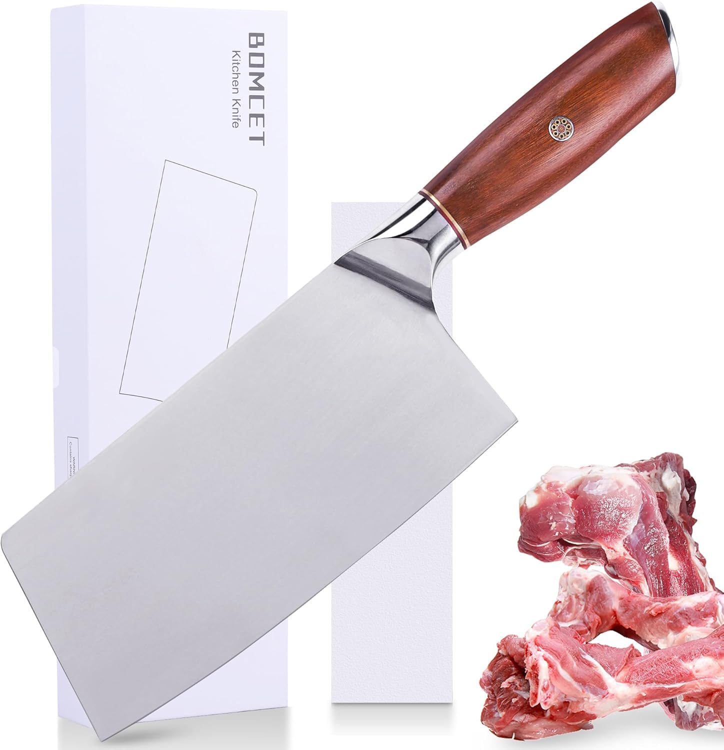 BOMCET 6.7" Chinese Chef Kitchen Knife with Sharpening Stone, Very Sharp Blade with HRC62+, High ...