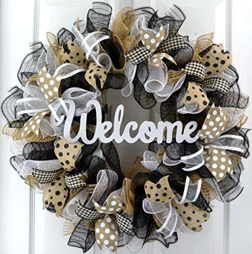 Amazon.com: Welcome Wreaths Front Door | Burlap Everyday Year Round ...