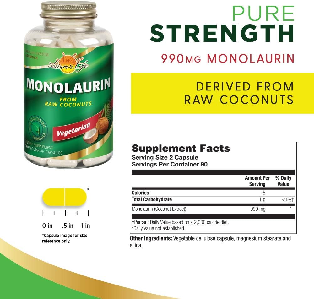 Nature's Life Monolaurin Capsules, 990 mg | Vegetarian | Support for ...